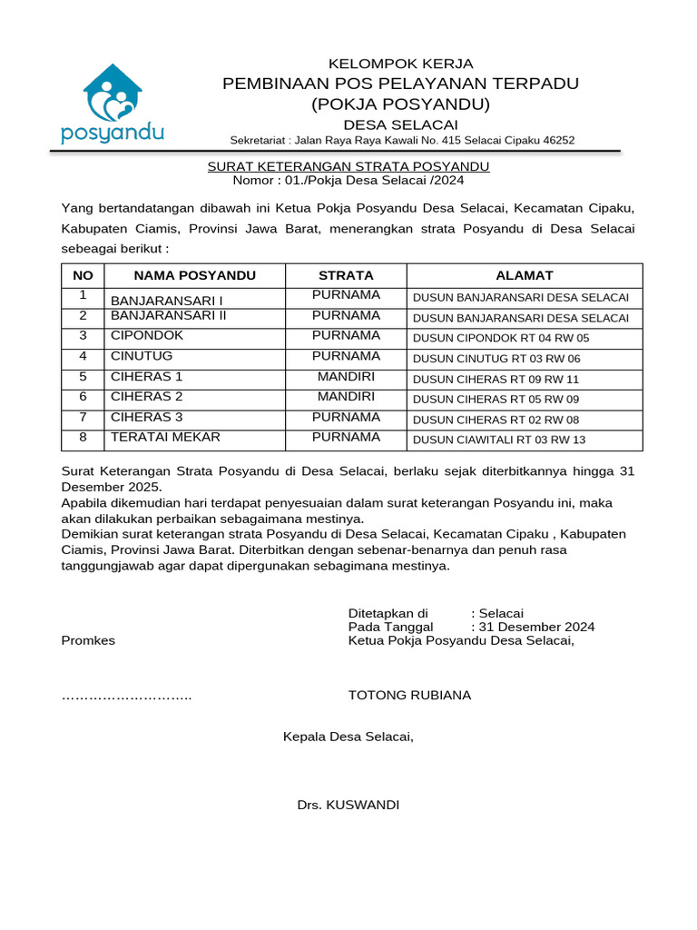 Pemutahiran Strata Posyandu Desa Selacai 2024 | PDF