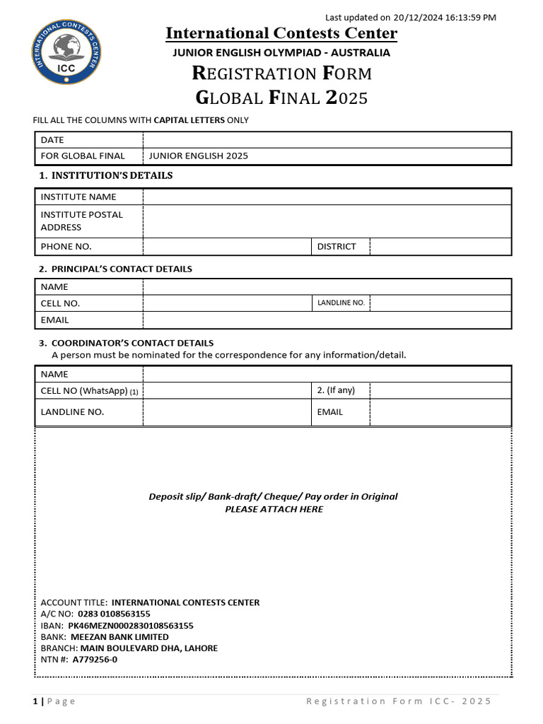 ICC Junior English Olympiad Registration | PDF