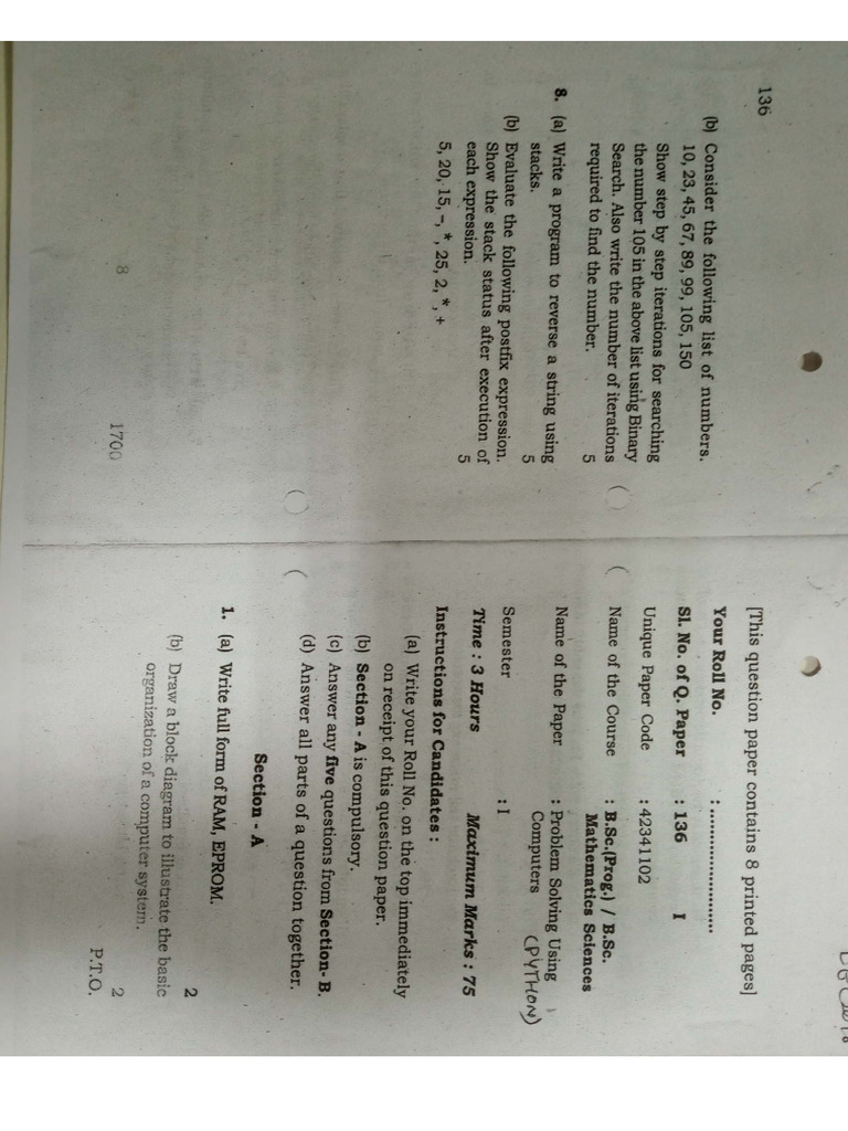 B SC Computer ScienceH Practice Paper 1 Programming Using Python | PDF