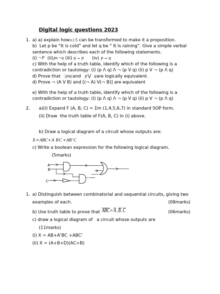 Digital Logic Exercise 2023 | PDF