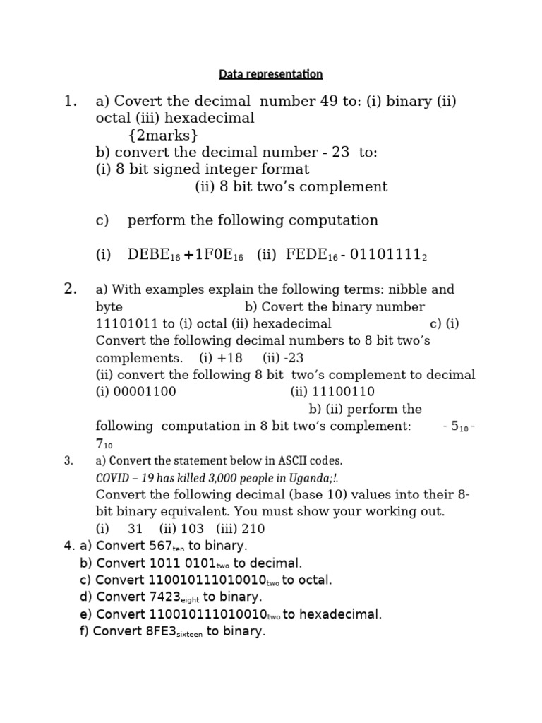 Data Representation Questions 2023 | PDF