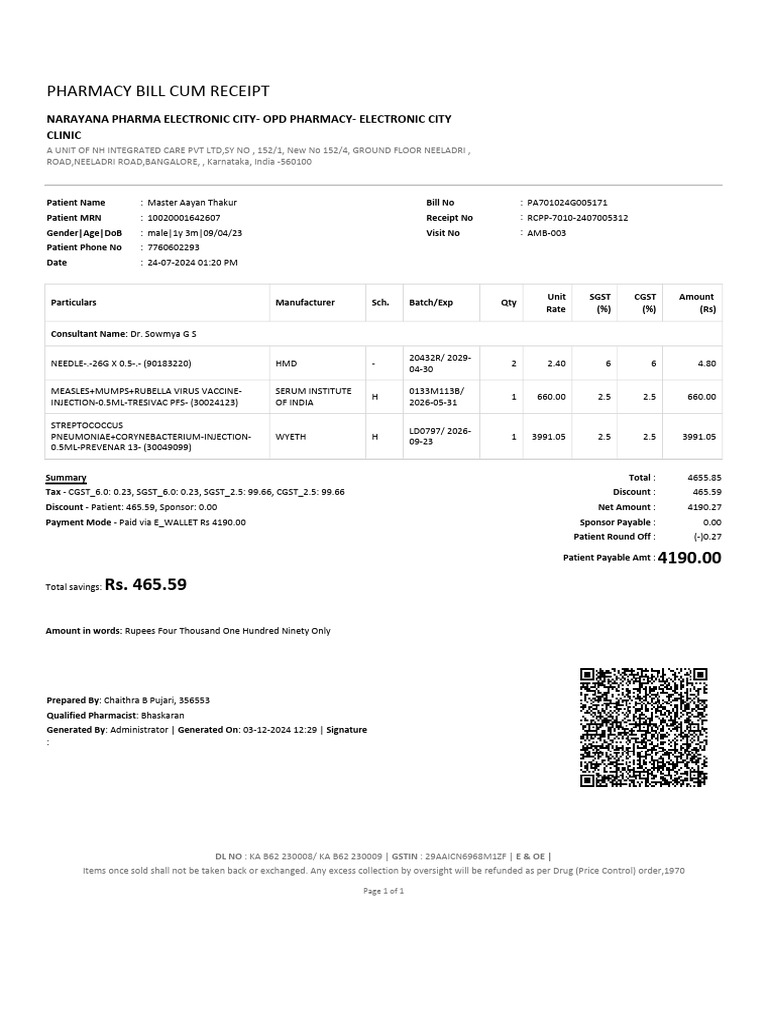 OP Pharmacy Bill 1733209150561 | PDF | Pharmacy | Pharmacology