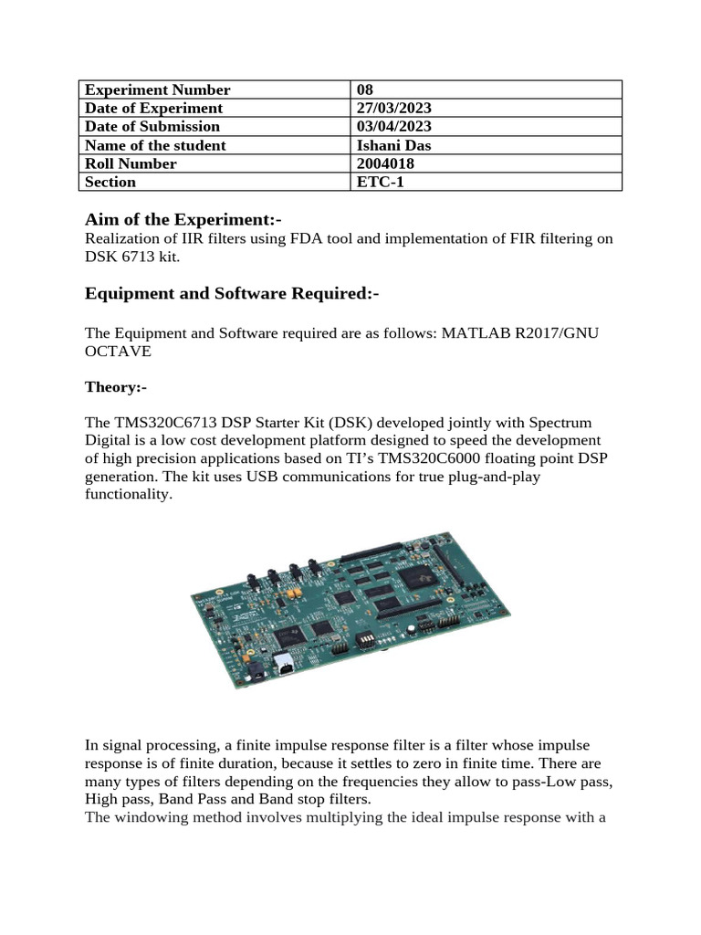 Experiment Number 8 DSP | PDF | Digital Signal Processing | Telecommunications Engineering
