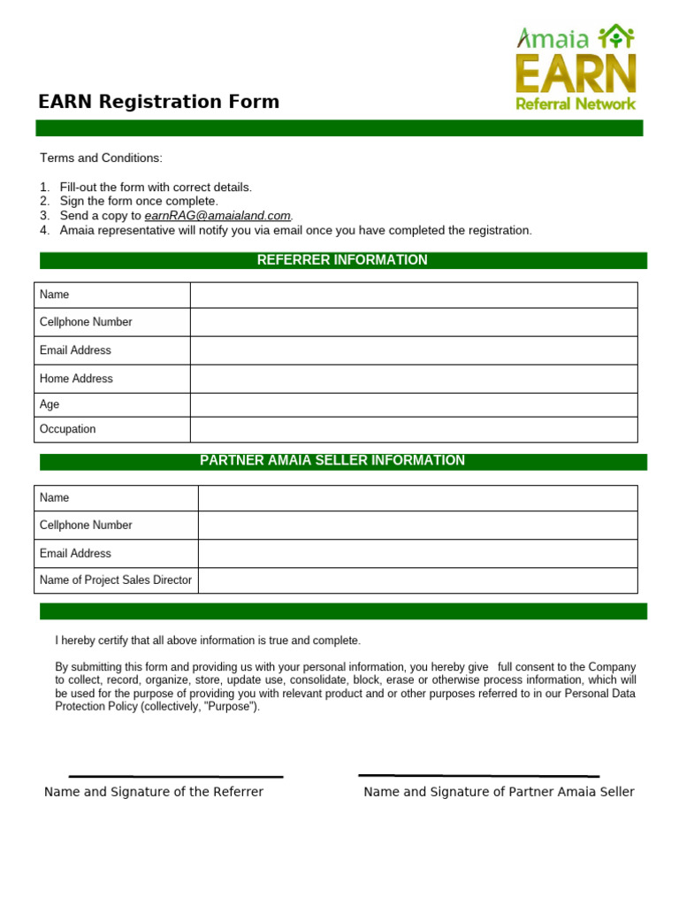 EARN Registration Form | PDF