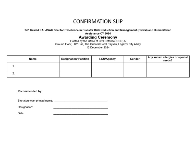CONFIRMATION SLIP (LGU) | PDF