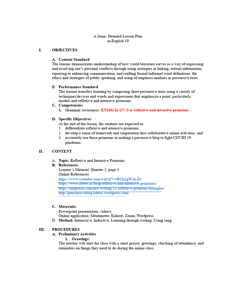 semi-detailed-lesson-plan_compress | PDF | Learning | Pronoun