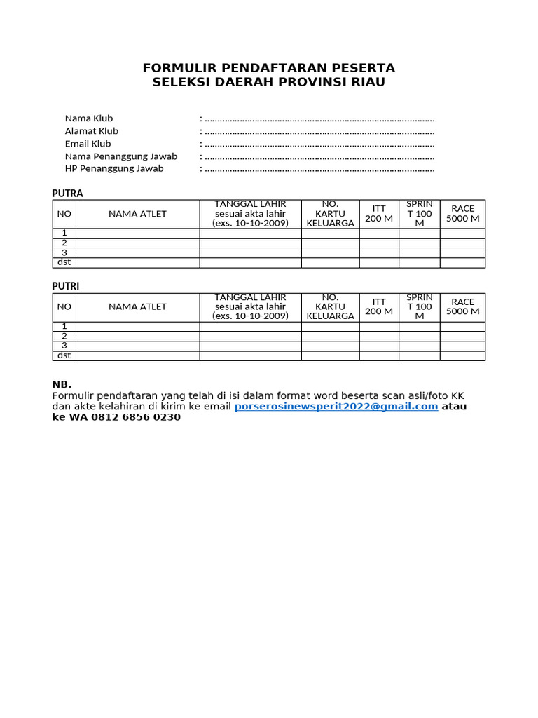 055a Formulir Pendaftaran Peserta | PDF