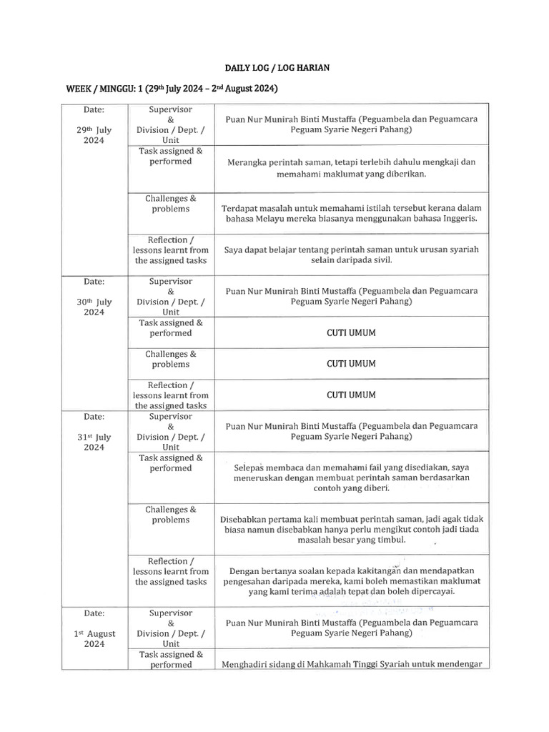 Daily Log Week 1 | PDF