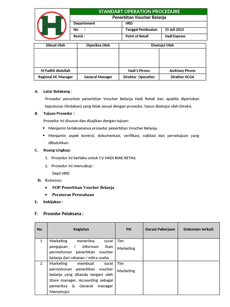 SOP MARKETING Voucher Belanja | PDF