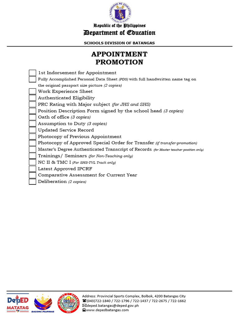 Checklist - Appointment - Promotion | PDF