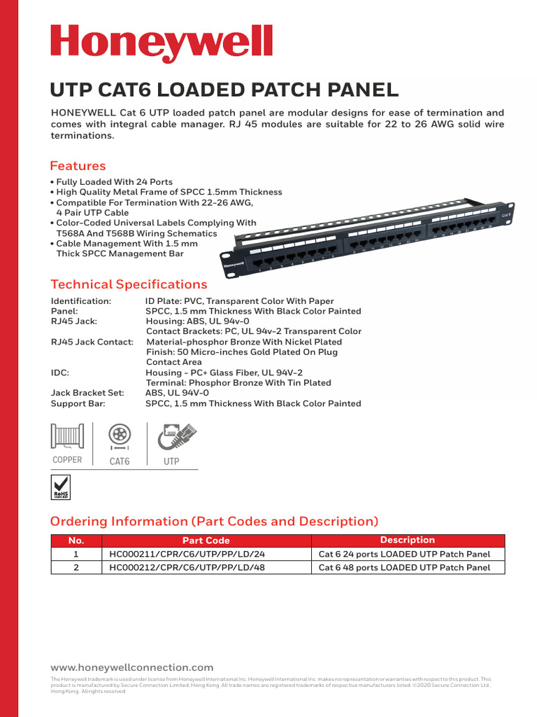 Honeywell Utp Cat6 Loaded Patch Panel | PDF