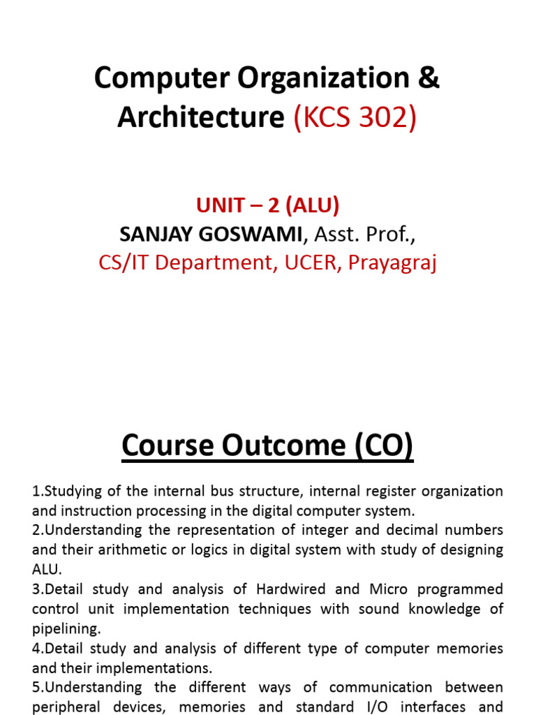 COA_unit_2_goswami | PDF | Digital Electronics | Arithmetic