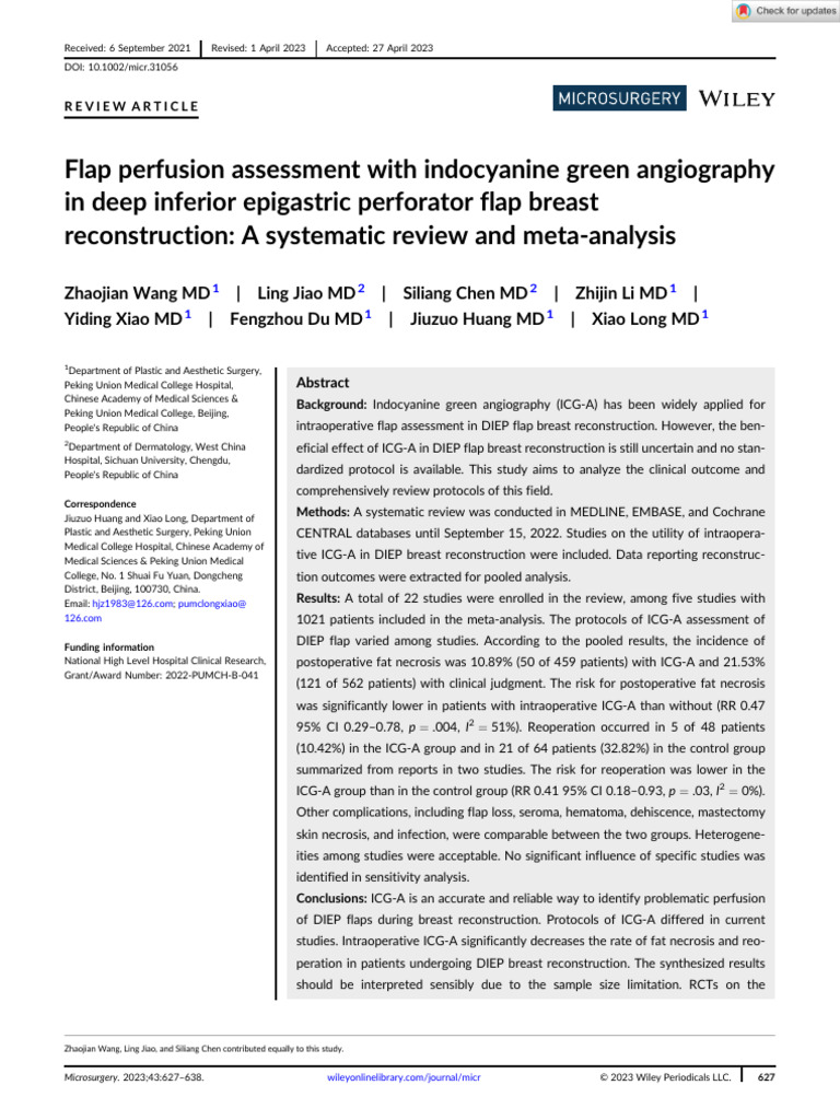 (ICG Perfusion) Flap Perfusion Assessment With Indocyanine Green ...