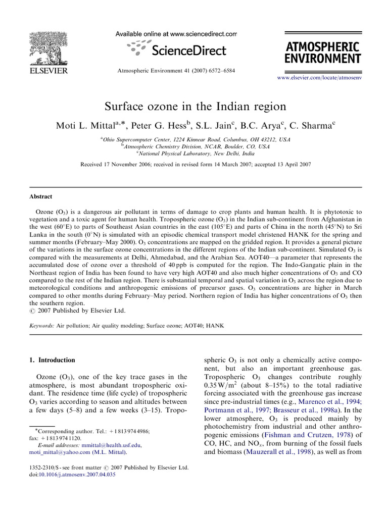 Surface Ozone in The Indian Region | PDF | Greenhouse Gas | Ozone