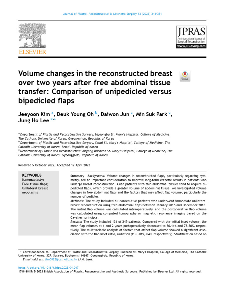 (DIEP Volume Change) Volume Changes in The Reconstructed Breast Over ...