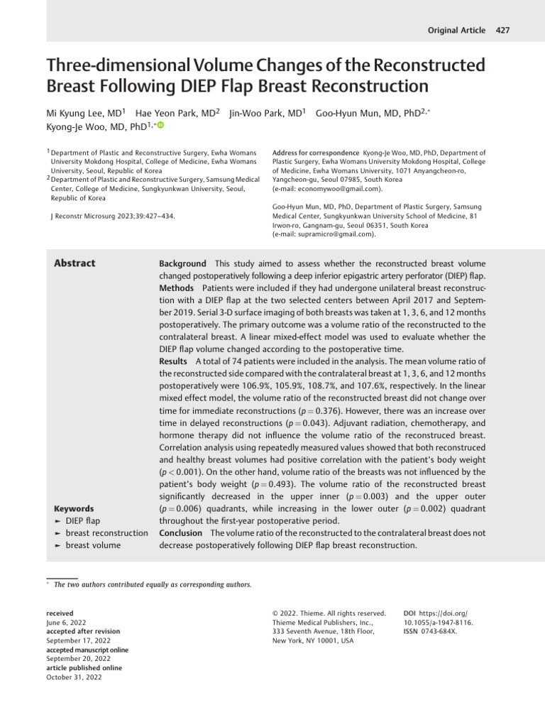 (DIEP Volume Change) Three-Dimensional Volume Changes of The ...