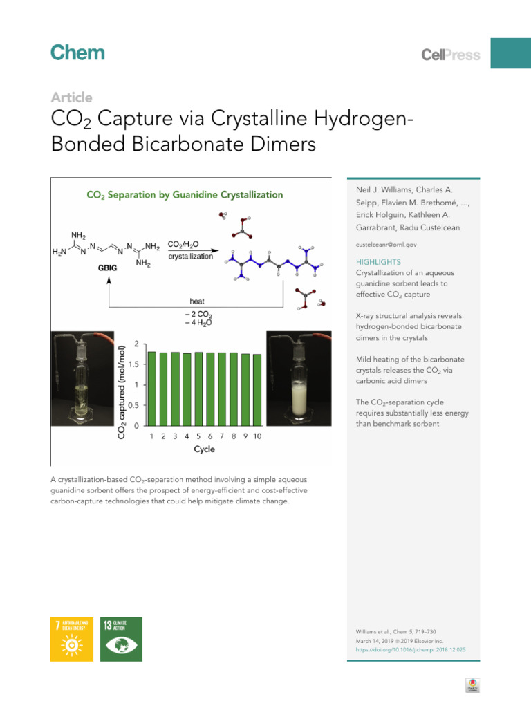 CO2 Capture Via Crystalline Hydrogen Bonded Bicarbonate Dimers - 2019 ...