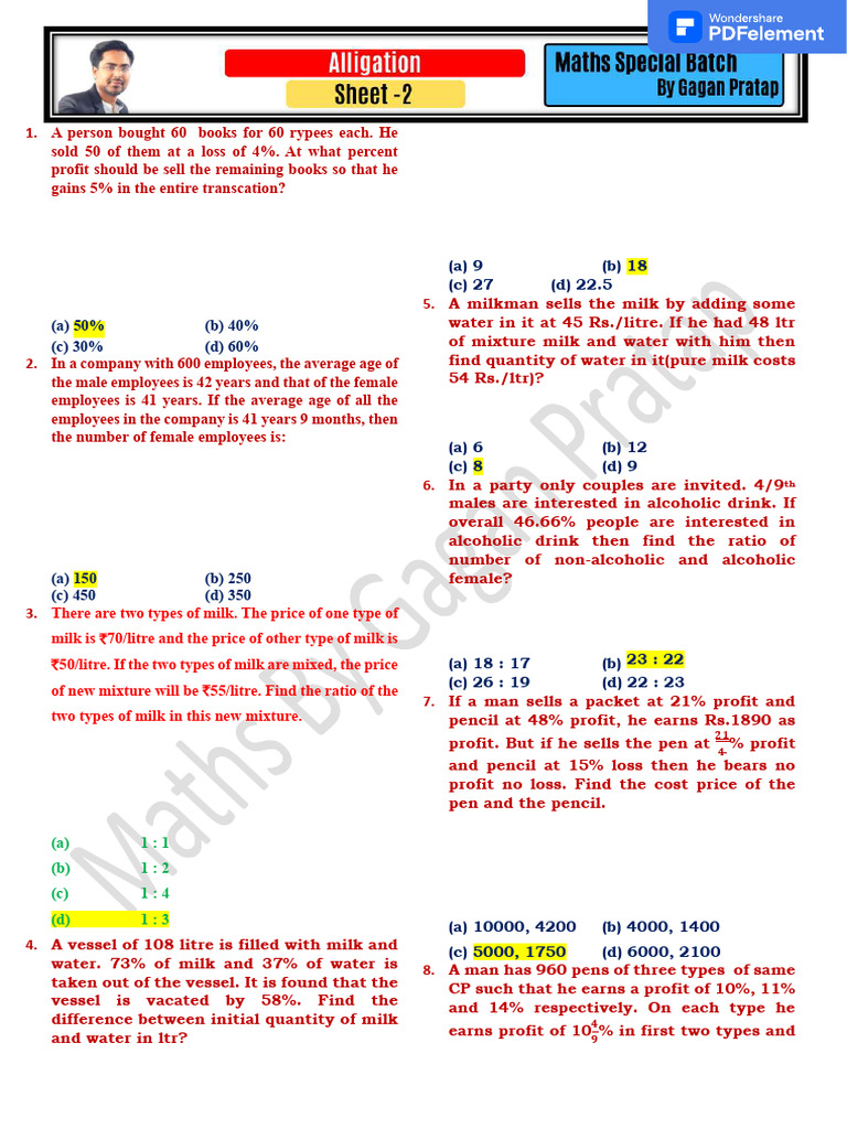 Math Problems for Competitive Exams | PDF | Alloy | Copper