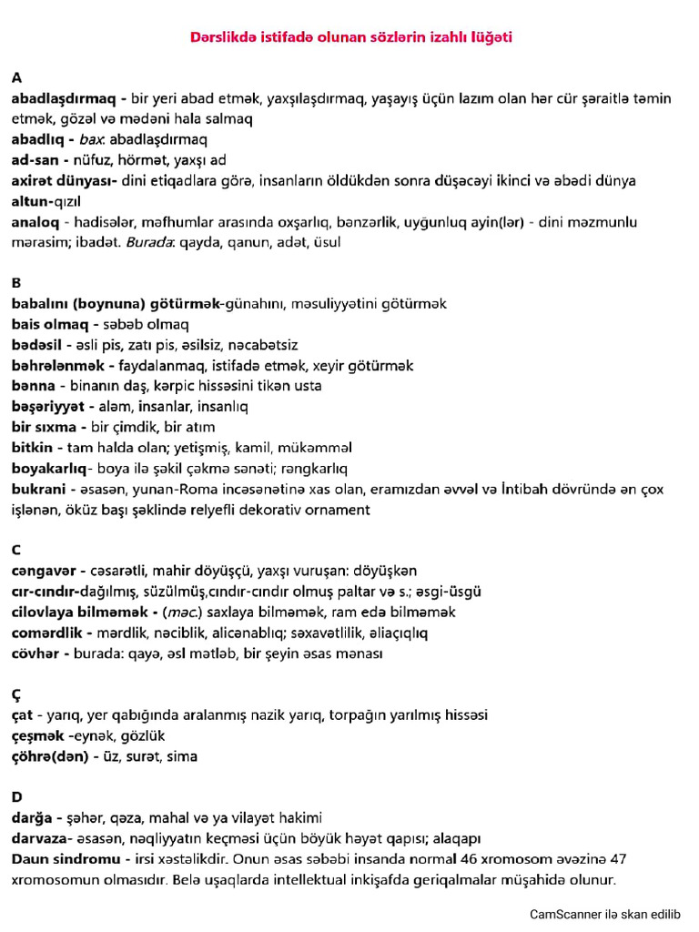9 Cu Sinif Azerbaycan Dili Lüğət | PDF