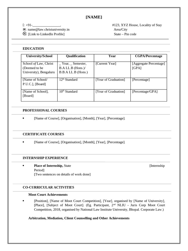 Cv_format_2019 (1).Doc From Twinkle | PDF | Legal Education | Justice