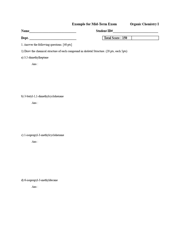 Organic Chemistry 1 Exam Example | PDF | Isomer | Chirality (Chemistry)