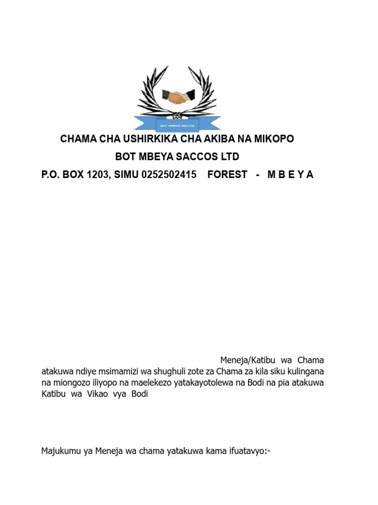 Tangazo La Kazi Bot Mbeya Saccos | PDF