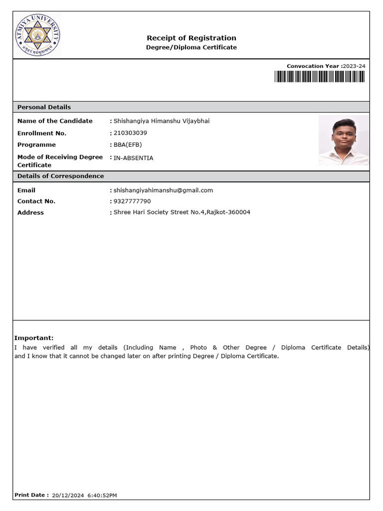 Convocation Receipt (1) | PDF