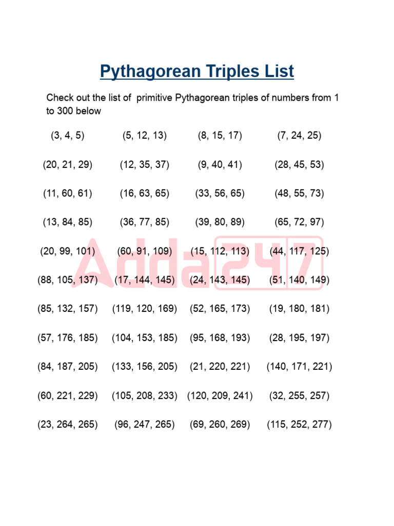 Pythagorean Triples List