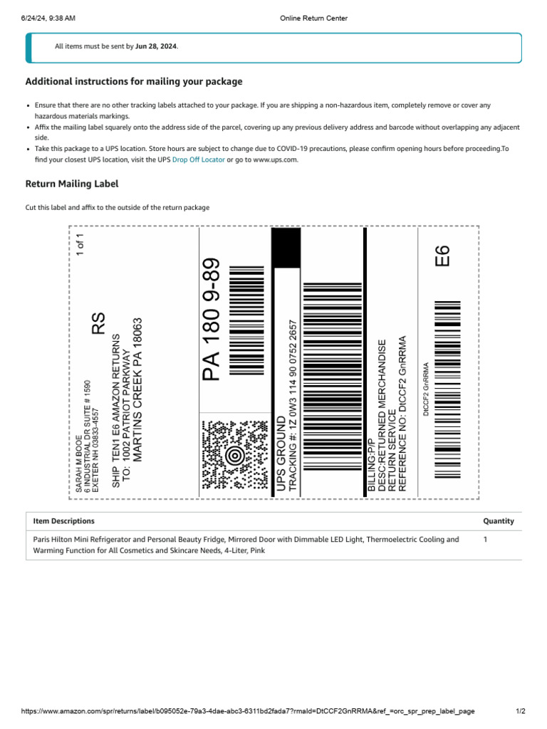 Package Mailing Instructions and Return Label | PDF