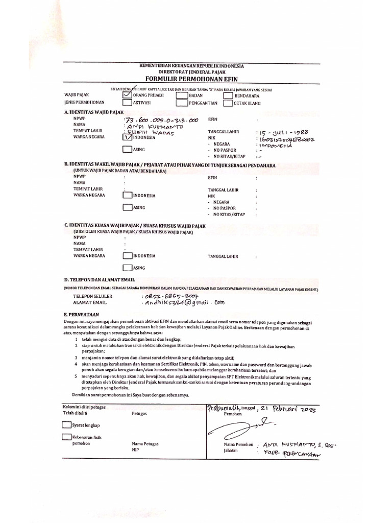 Formulir Efin | PDF