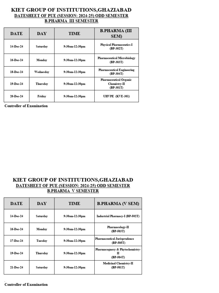 Final Datesheet PUE_II_III_IV Yr 14 - 26 Dec. 24, Odd Sem 2024-25 | PDF ...