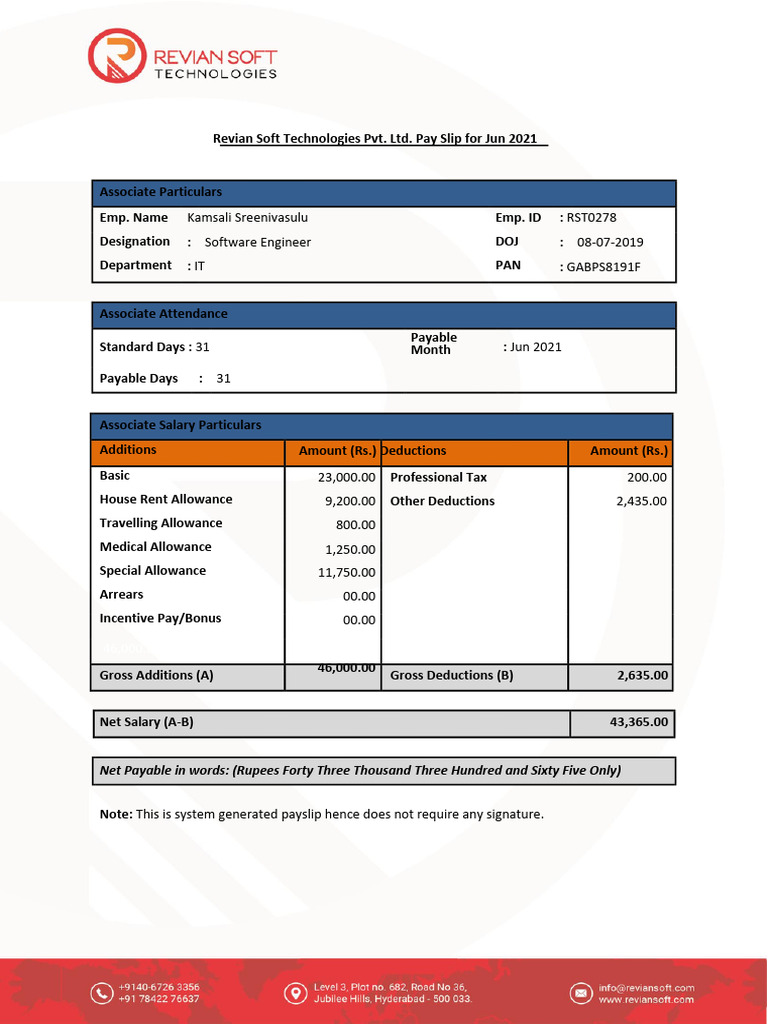 Sreenivasulu - Payslip - Jun 2021 PDF | PDF
