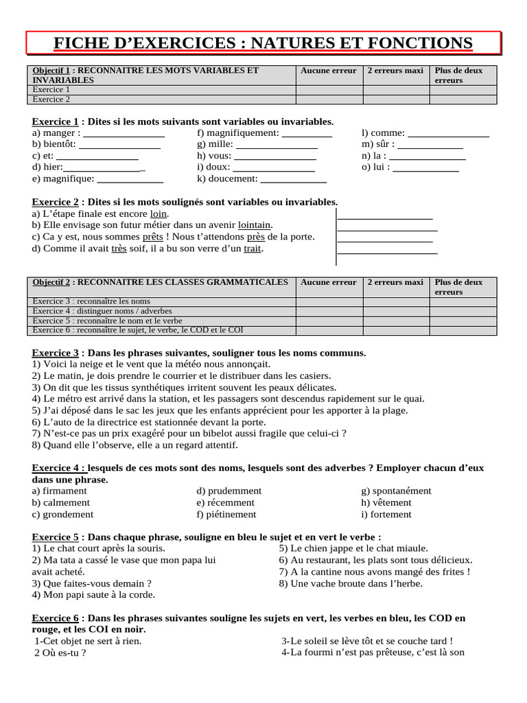 Nature Et Fonction 4ème Eleves | PDF | Pronom | Sujet (Grammaire)