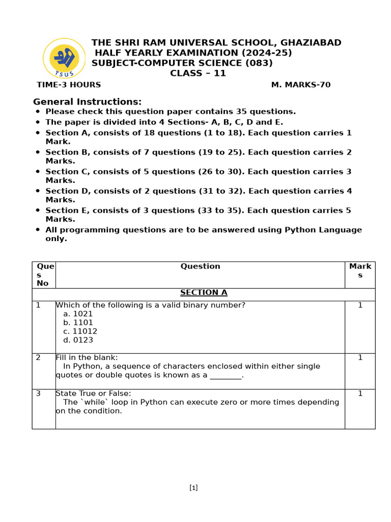 HY CS XI QP | PDF | Function (Mathematics) | String (Computer Science)