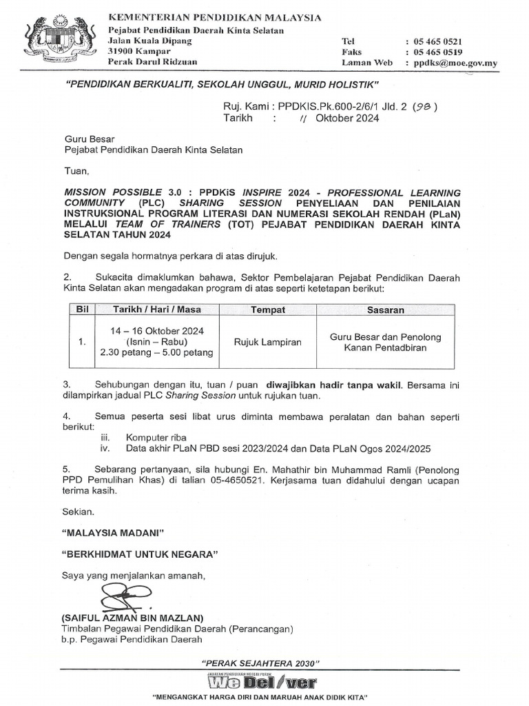 PLC Sharing Session Plan Melalui Tot | PDF