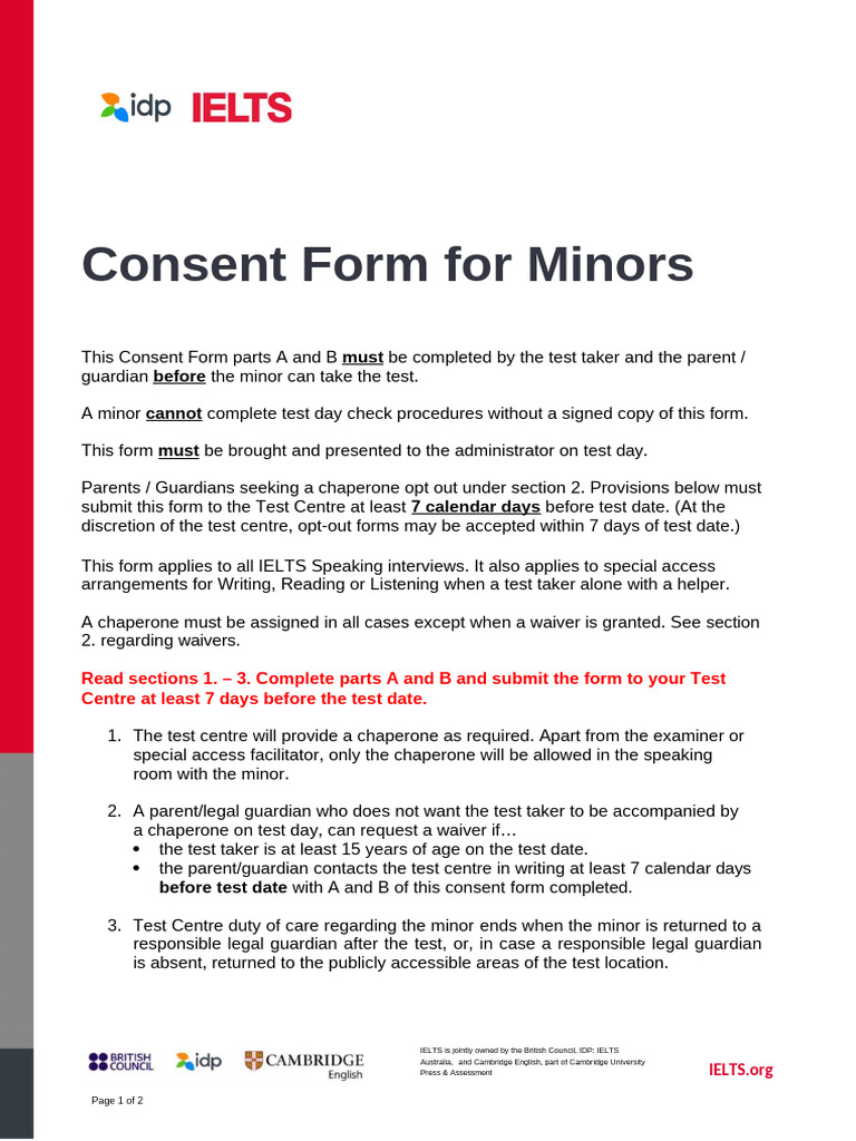 Completing the Minor Consent Form | PDF | International English ...