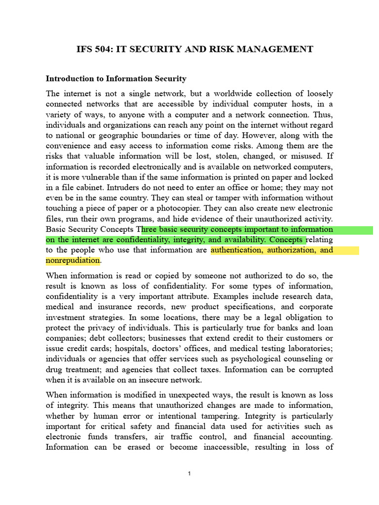 IFS 504 Lecture Note | PDF | Security | Computer Security IFS 504 Lecture Note | PDF | Security | Computer Security