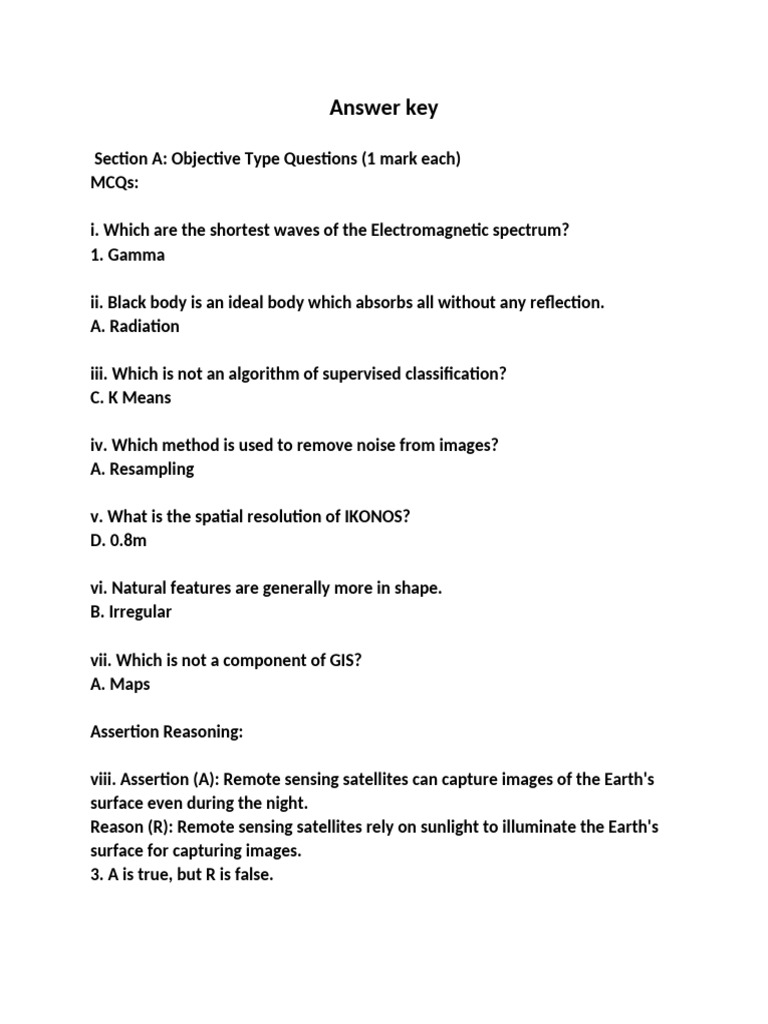 Answer Key GeoSpatial Tech | PDF | Remote Sensing | Geographic ...