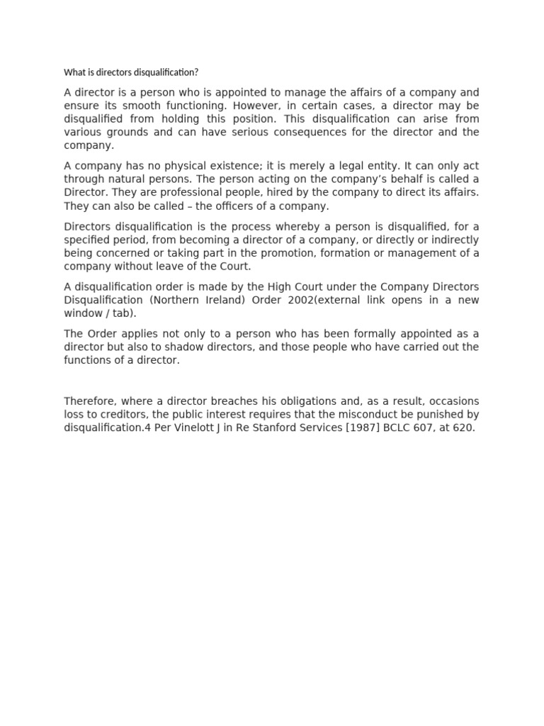 What Is Directors Disqualification | PDF