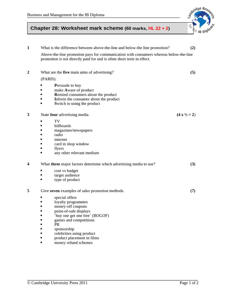 IB Diploma Business Marketing Strategies | PDF | Advertising ...
