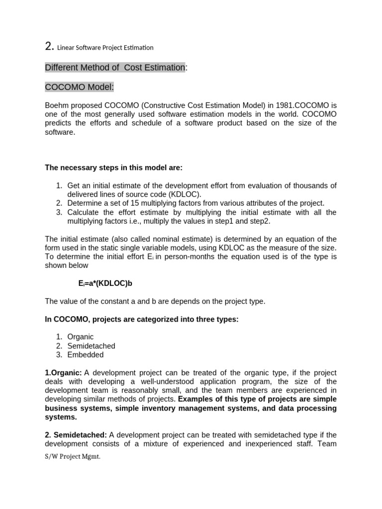 Chapter 2 Linear Software Project Estimation-All point Theory Notes ...