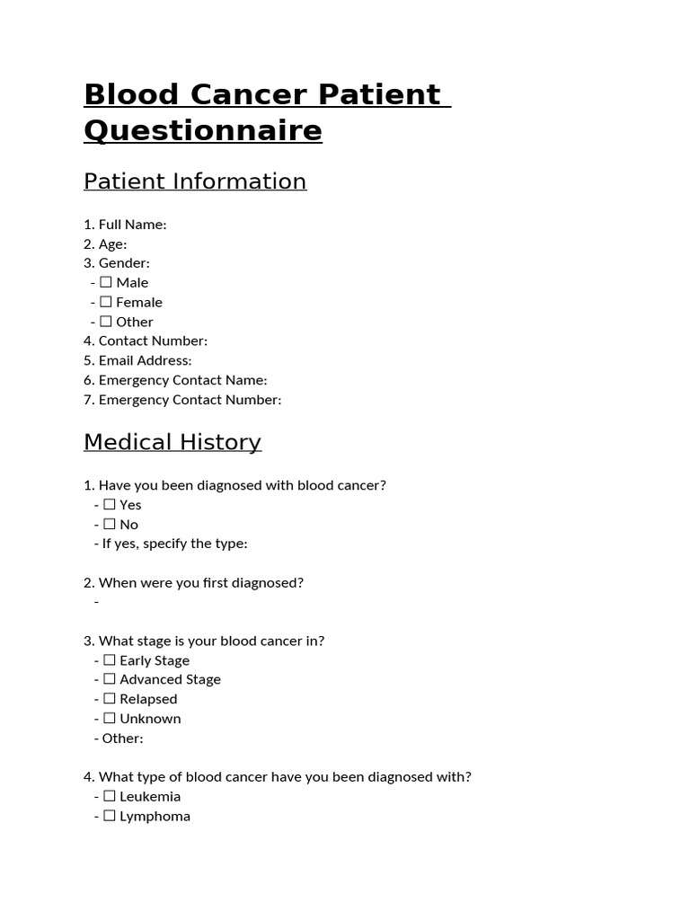 Blood Cancer Patient Questionnaire | PDF | Leukemia | Cancer