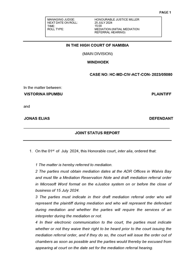 High Court Namibia Mediation Order | PDF | Mediation | Alternative Dispute Resolution