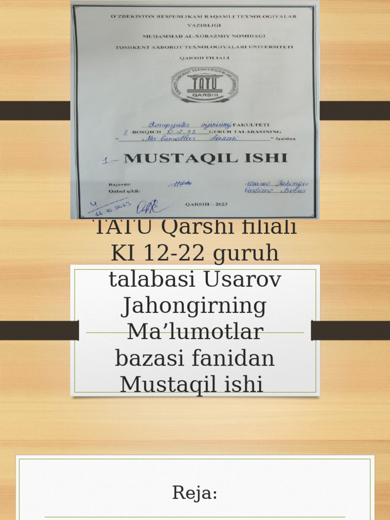 1-mustaqil ishi malumotlar bazasi (2) | PDF
