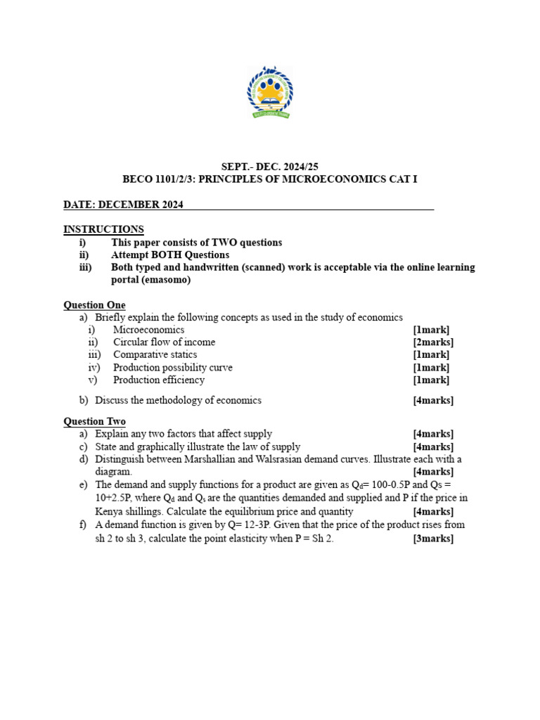 BECO 1101 - Principles of Microeconomics CAT | PDF