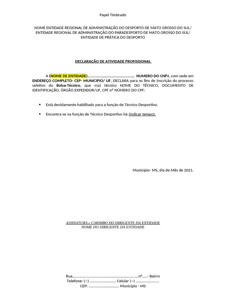 Modelo 3 Declaracao de Atividade Profissional 1 | PDF