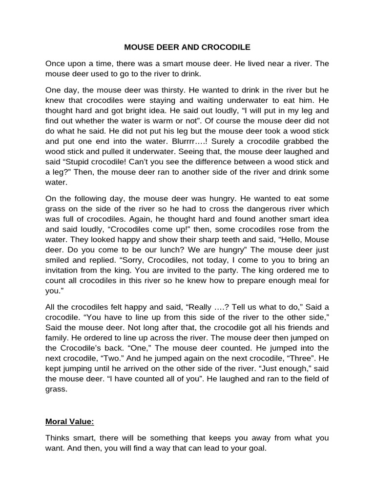 Clever Mouse Deer Outsmarts Crocodiles | PDF