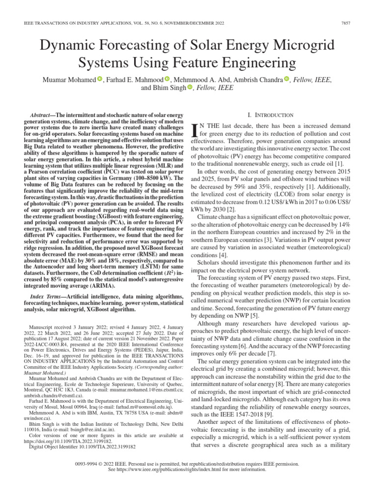 Dynamic Forecasting Of Solar Energy Microgrid Systems Using Feature Engineering Pdf
