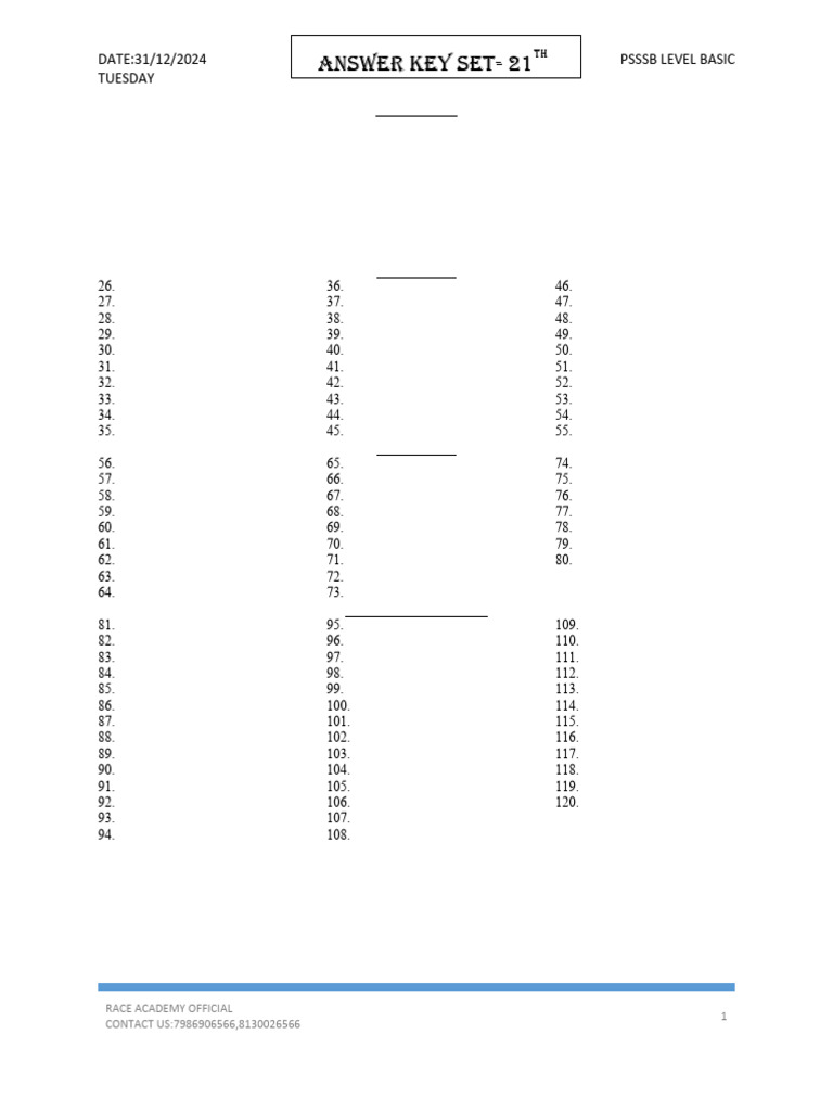 PSSSB Level Basic Answer Key Set 21 | PDF