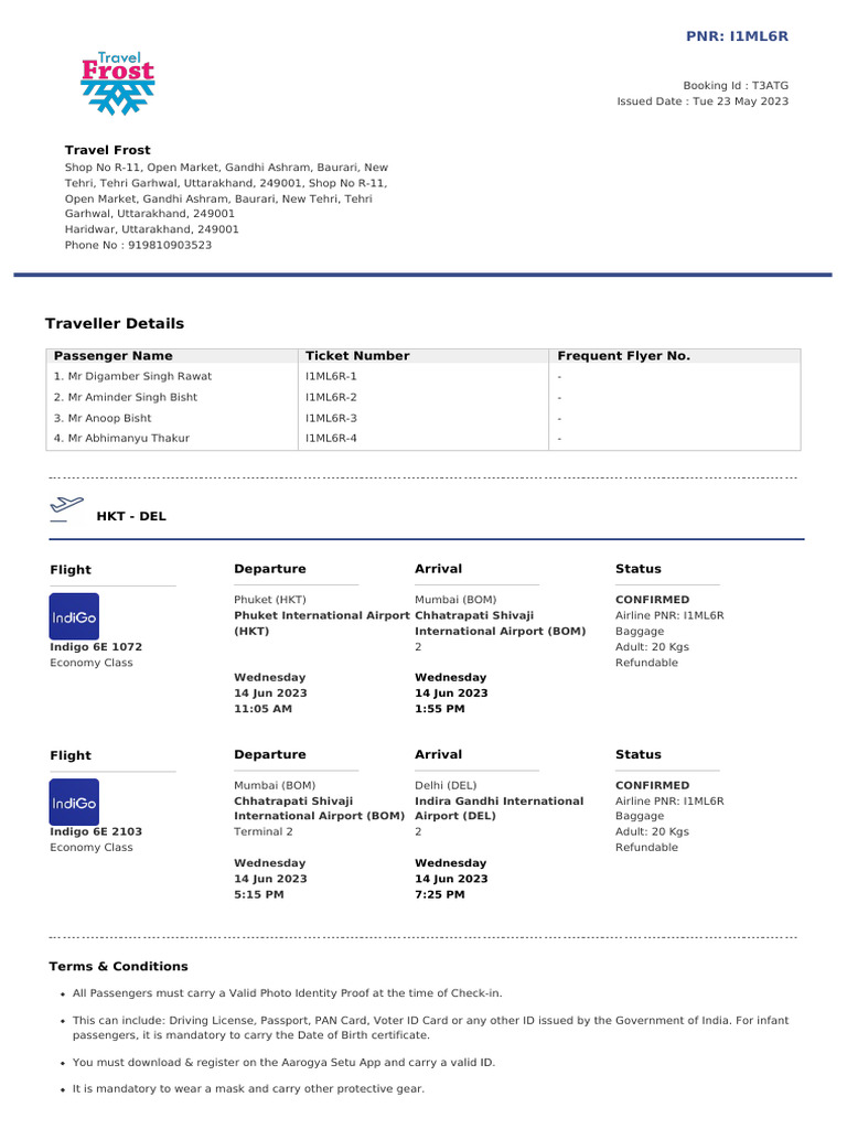 Digamber Singh Rawat HKT Del Voucher 1214928 | PDF | Aviation | Transport